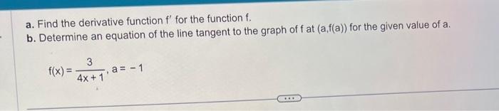 Solved a. Find the derivative function f′ for the function | Chegg.com