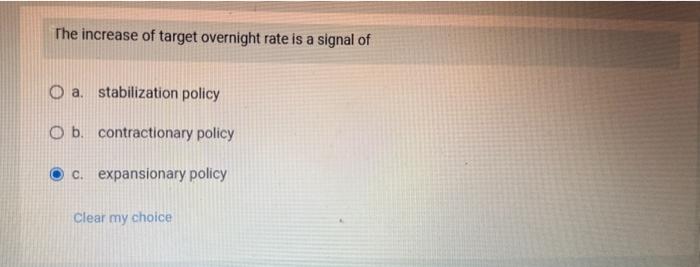 Solved The increase of target overnight rate is a signal of | Chegg.com