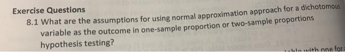 Solved Exercise Questions 8.1 What are the assumptions for | Chegg.com