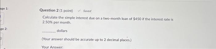 Solved Question 2 (1 point) Saved Calculate the simple | Chegg.com