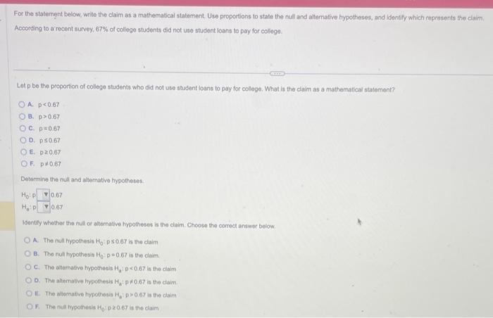 Solved For the statement below, write the claim as a | Chegg.com