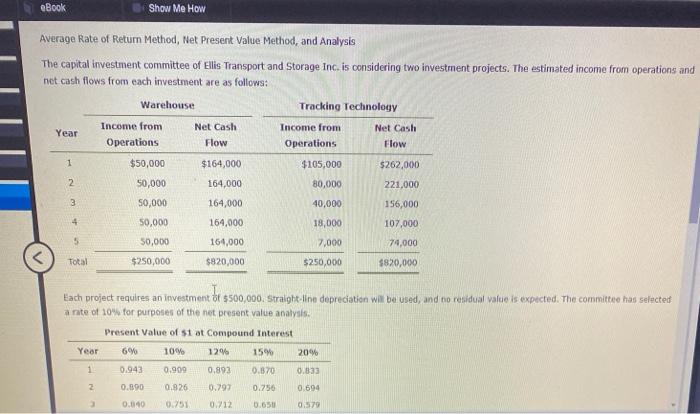Solved eBook Show Me How Average Rate of Return Method, Net | Chegg.com