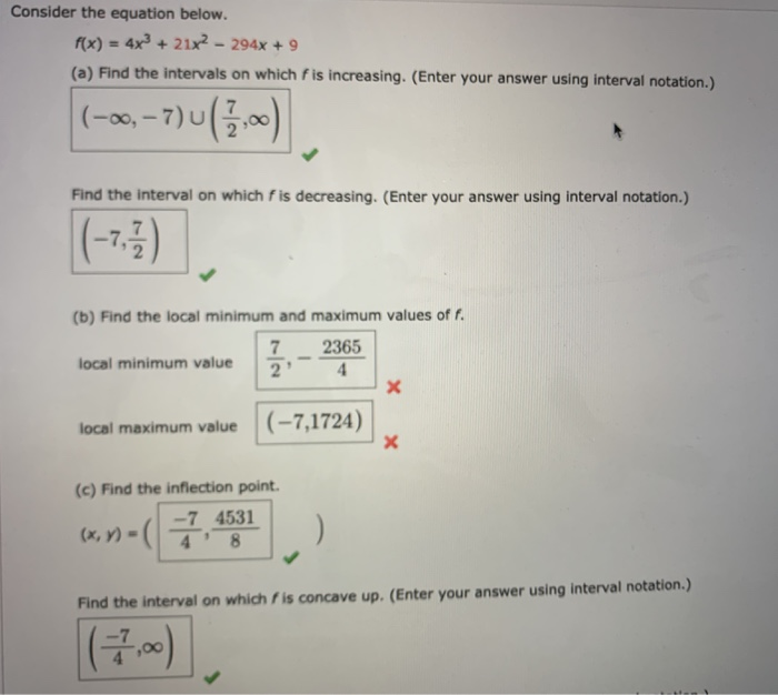 Solved Consider the equation below. f(x) = 4x3 + 21x2 - 294x | Chegg.com