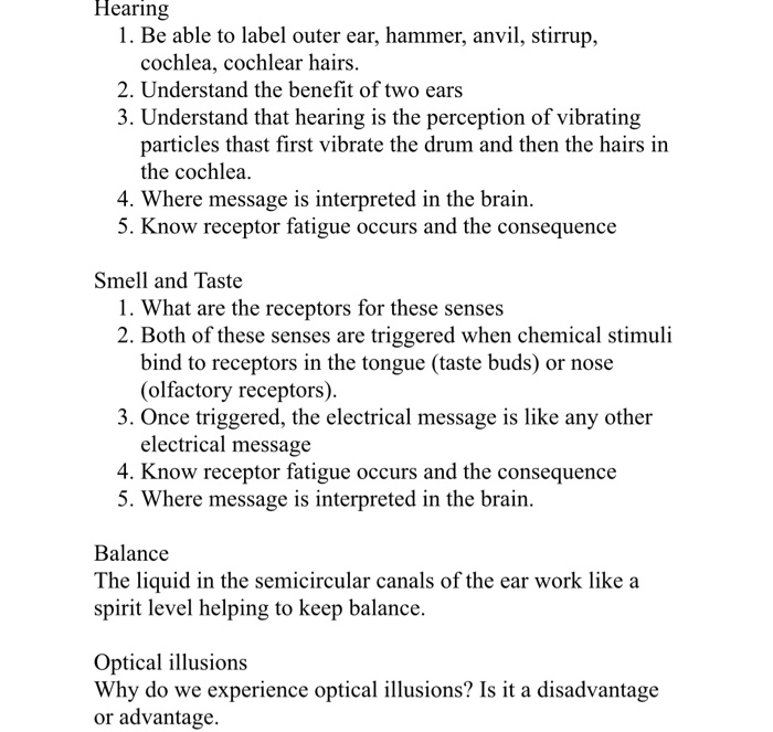 Solved Hearing 1. Be able to label outer ear, hammer, anvil, | Chegg.com