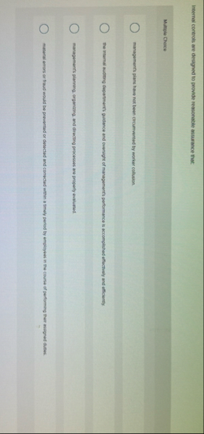 Solved Internal controls are designed to provide reasonable | Chegg.com