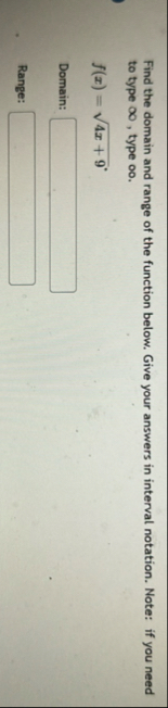 Solved Find the domain and range of the function below. Give | Chegg.com