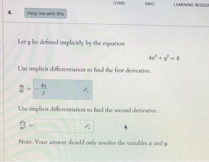 Solved Let y be defined implicitly by the equation 4x2+y2=8 | Chegg.com