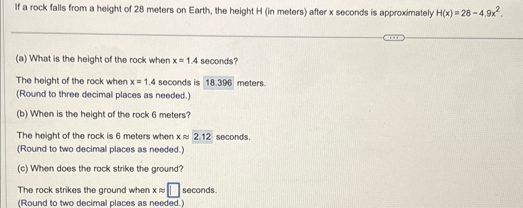 Solved If a rock falls from a height of 28 ﻿meters on Earth, | Chegg.com