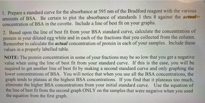 Solved 1. Prepare a standard curve for the absorbance at 595 | Chegg.com