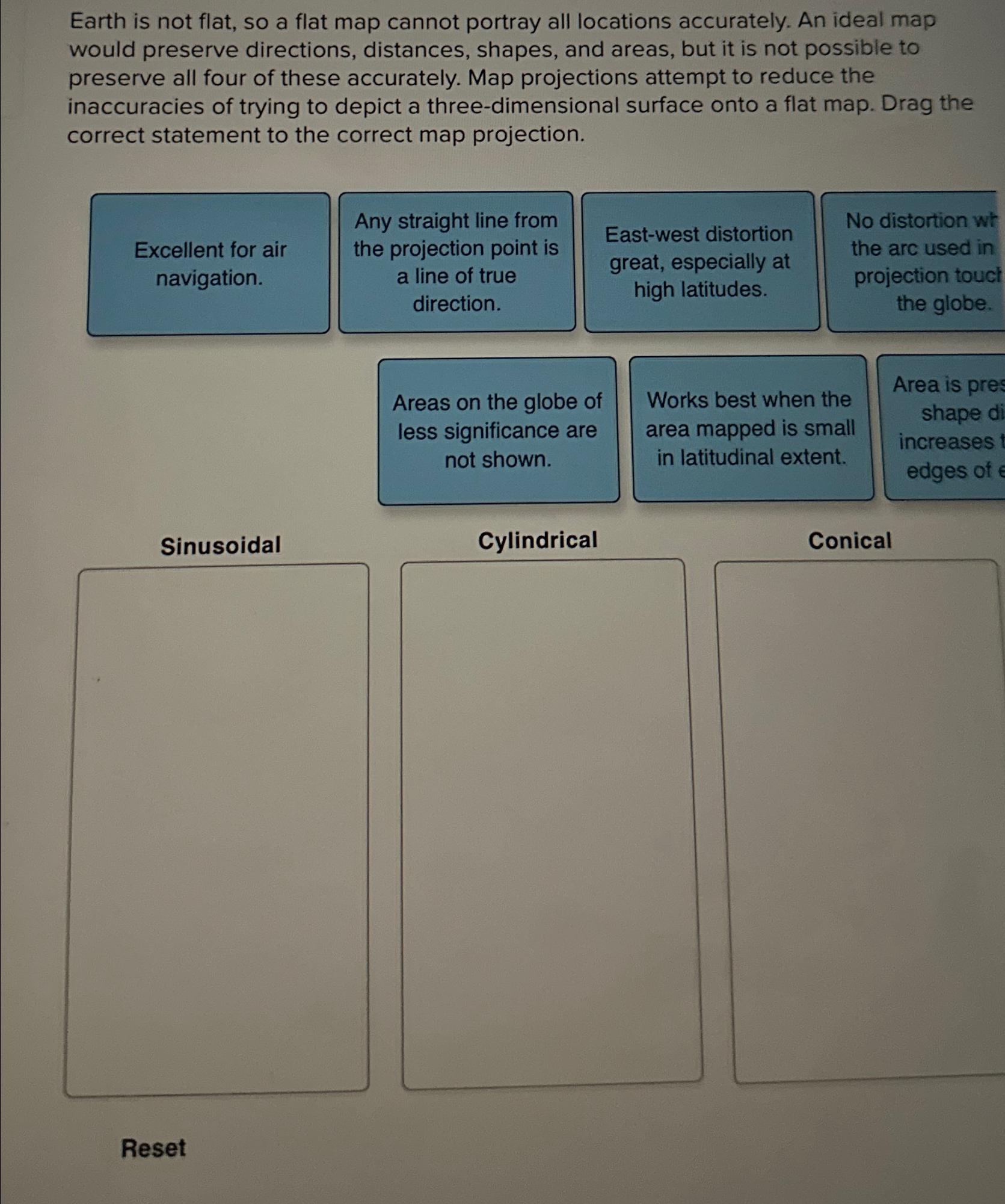 Solved Earth is not flat, so a flat map cannot portray all | Chegg.com