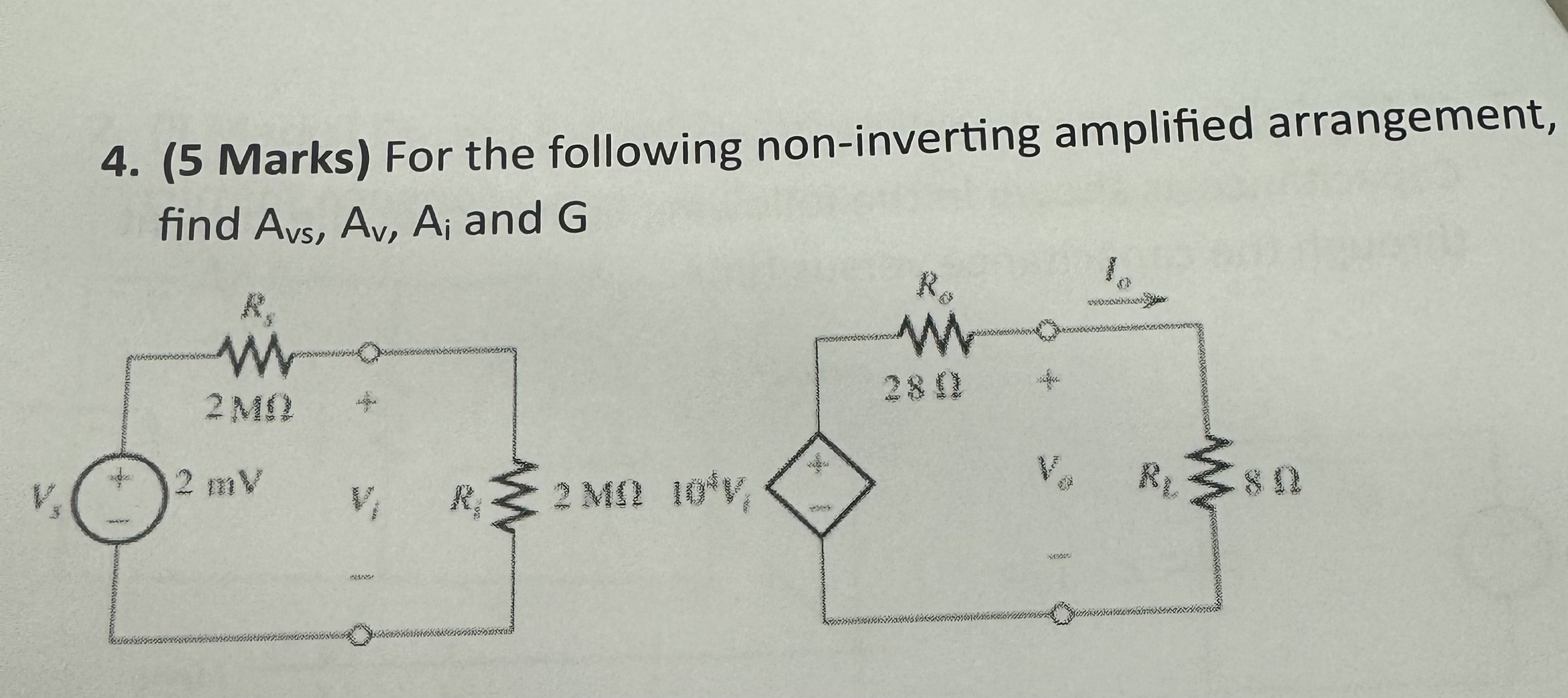 Solved (5 ﻿Marks) ﻿For the following non-inverting amplified | Chegg.com