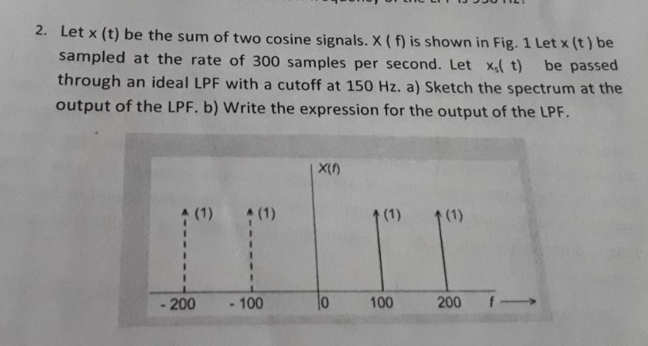 Solved 2. Let x(t) be the sum of two cosine signals. X(f) is | Chegg.com