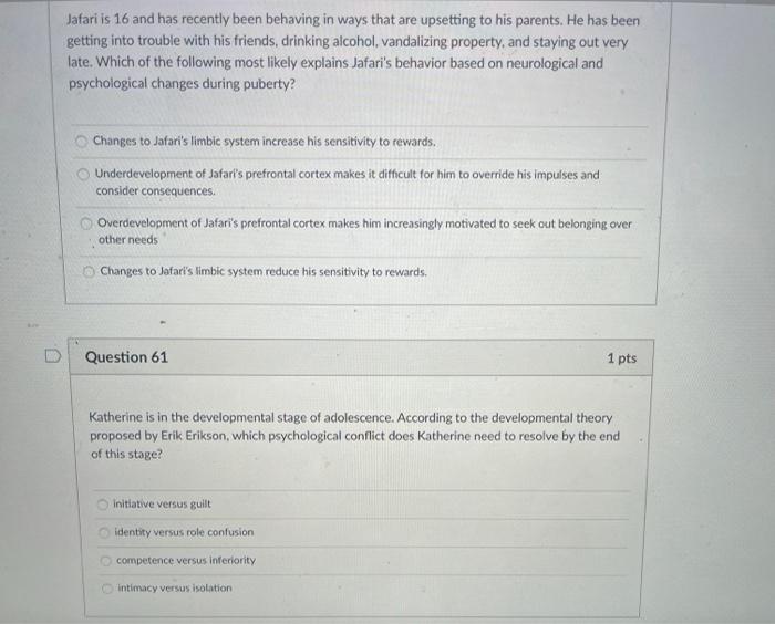 Solved Jafari is 16 and has recently been behaving in ways | Chegg.com