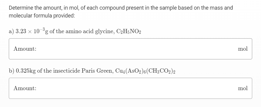 Solved Determine the amount, in mol, of each compound | Chegg.com