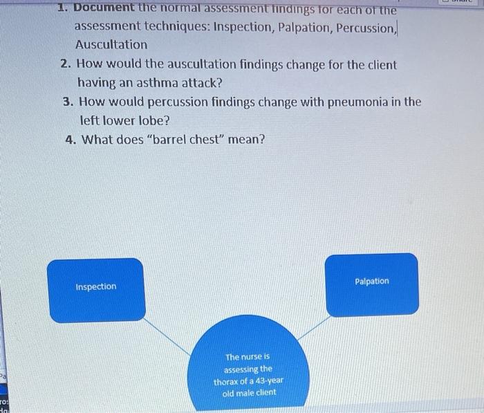 Solved 1. Document the normal assessment findings for each | Chegg.com