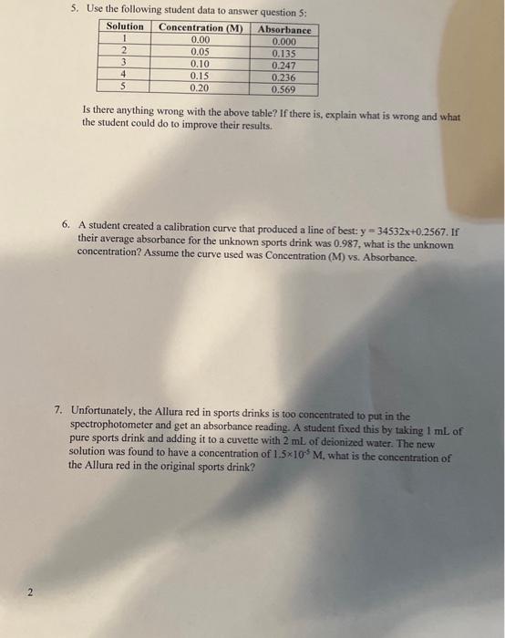 Solved Beer's Law Experiment Datasheet re-lab Questions 1. | Chegg.com