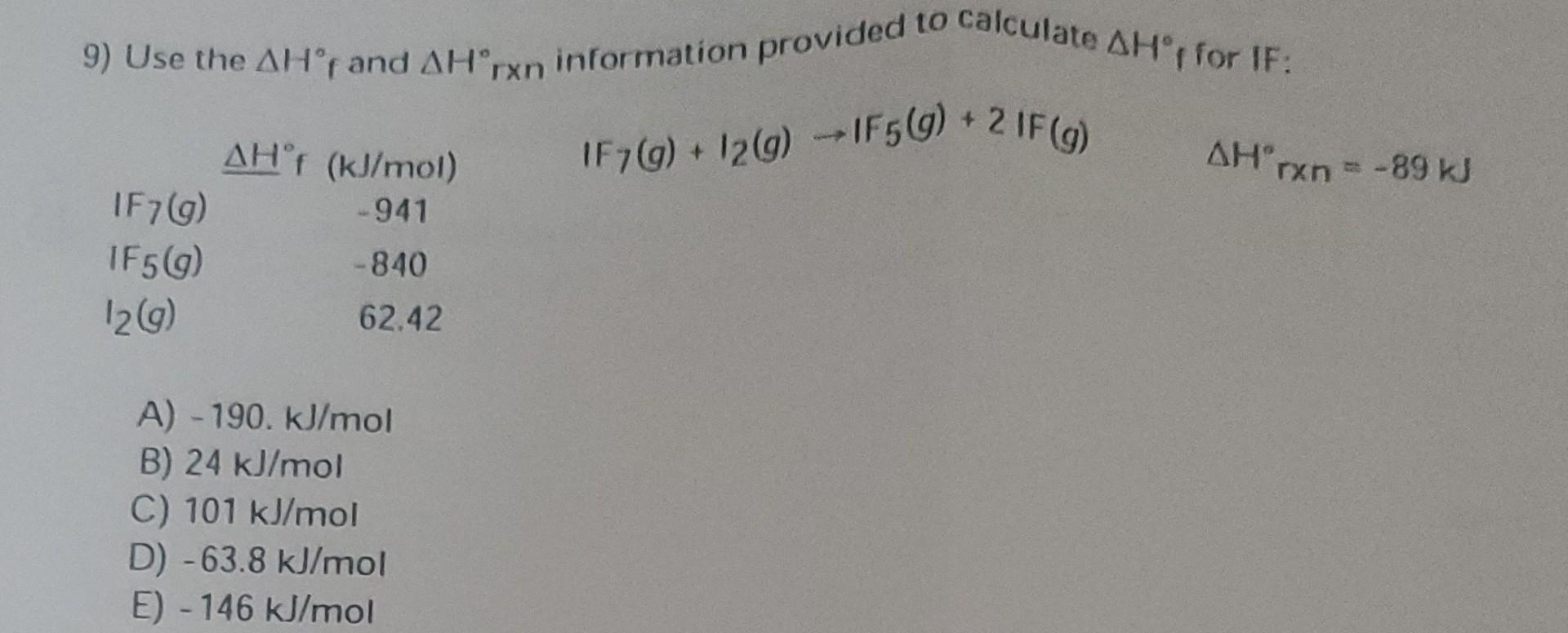 Solved 9) Use the ΔH∘ f and ΔH∘ ixn information provided to | Chegg.com