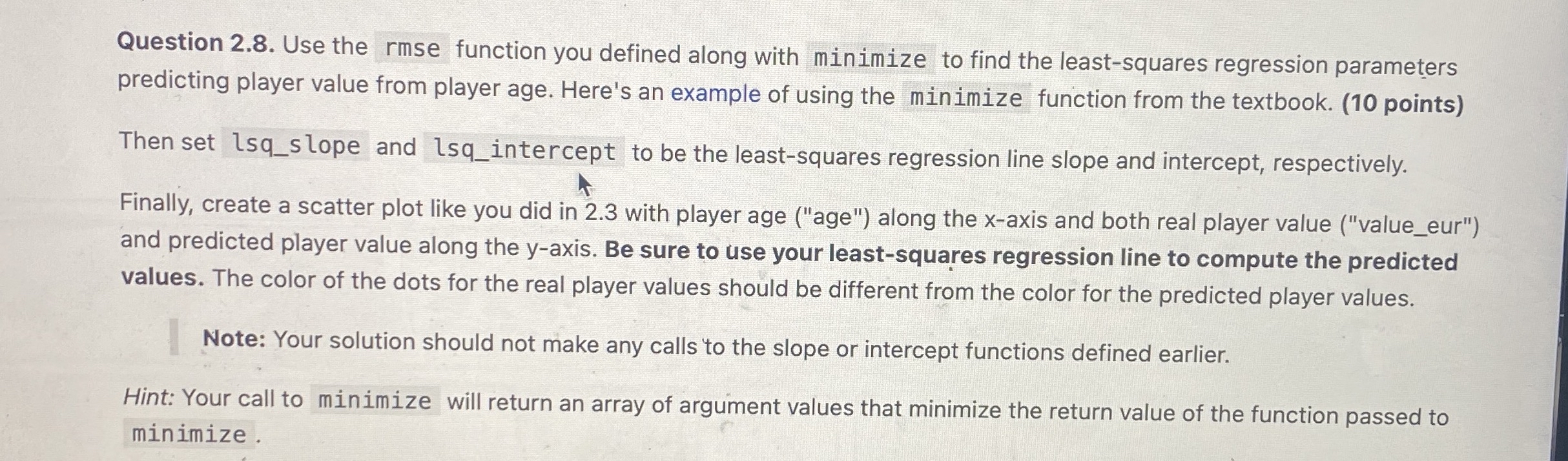 Solved Question 2.8. ﻿Use the rmse function you defined | Chegg.com