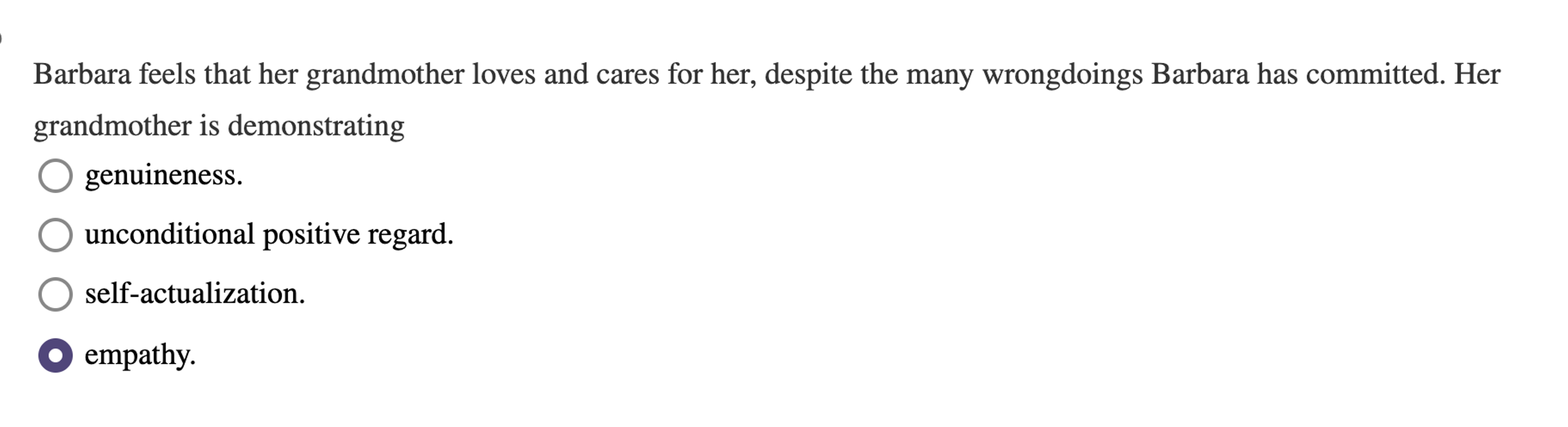 Solved Barbara feels that her grandmother loves and cares | Chegg.com