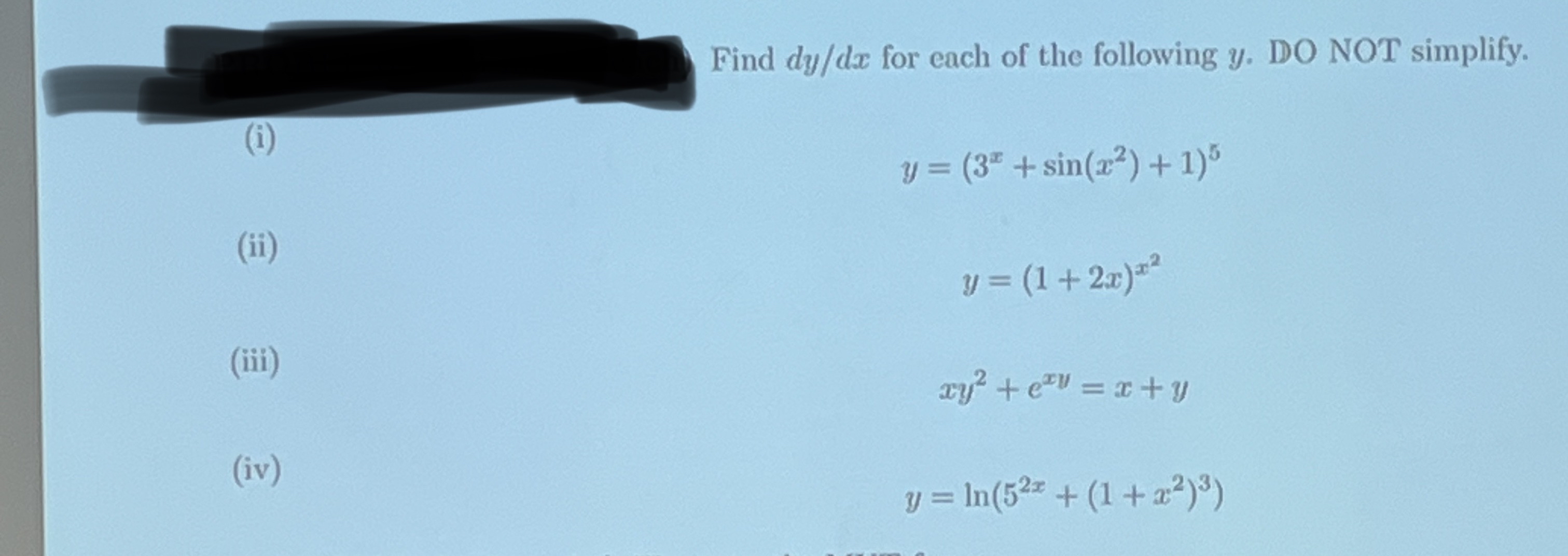 Solved Find dydx ﻿for each of the following y. ﻿DO NOT | Chegg.com
