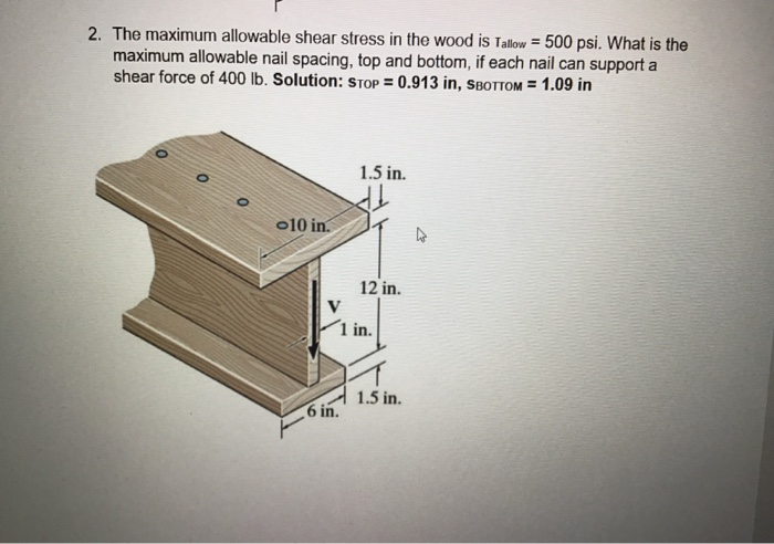 Solved 2. The maximum allowable shear stress in the wood is | Chegg.com