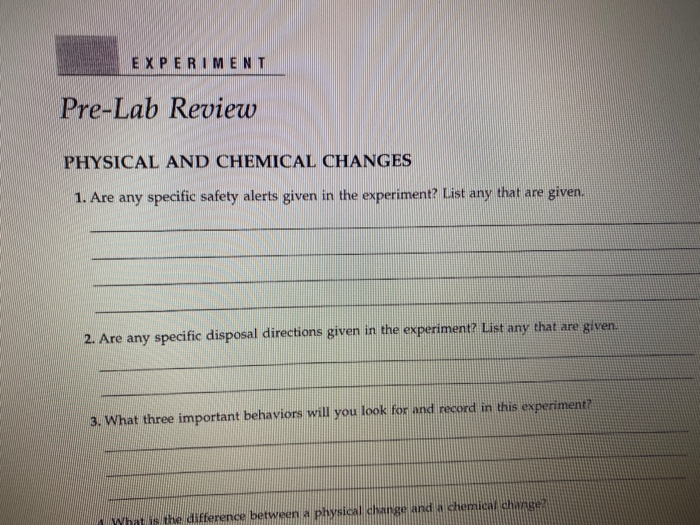 EXPERIMENT Pre-Lab Review PHYSICAL AND CHEMICAL | Chegg.com