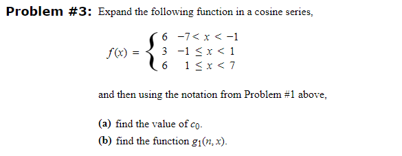 Solved Problem #3: Expand the following function in a cosine | Chegg.com
