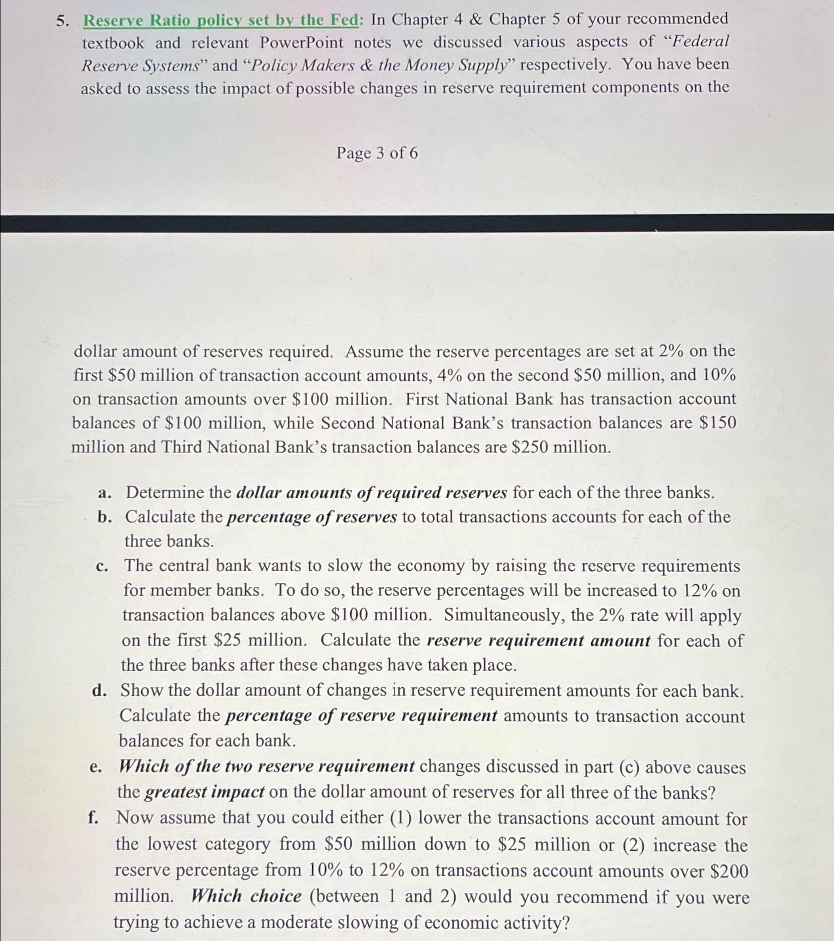 Solved Reserve Ratio policy set by the Fed: In Chapter 4& | Chegg.com