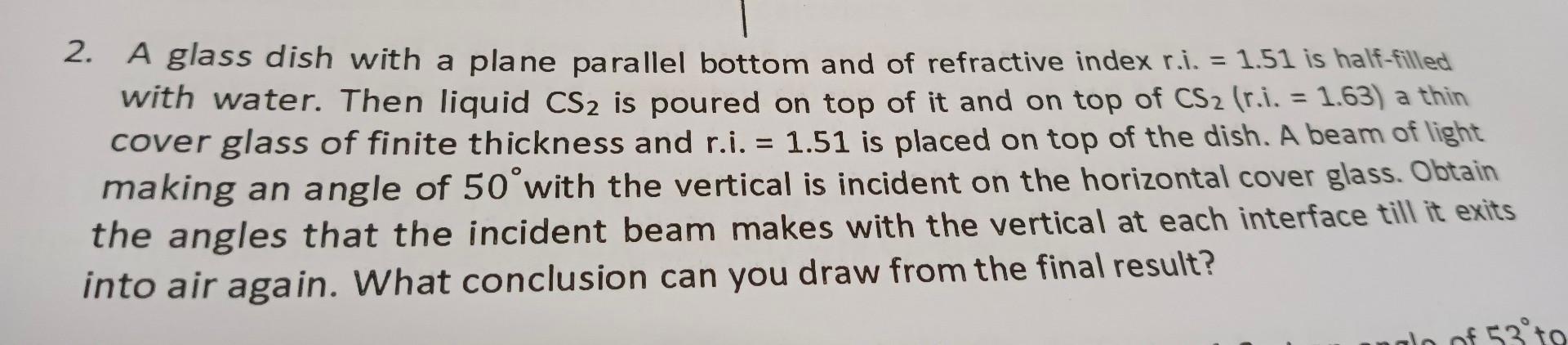 Solved 2. A glass dish with a plane parallel bottom and of | Chegg.com