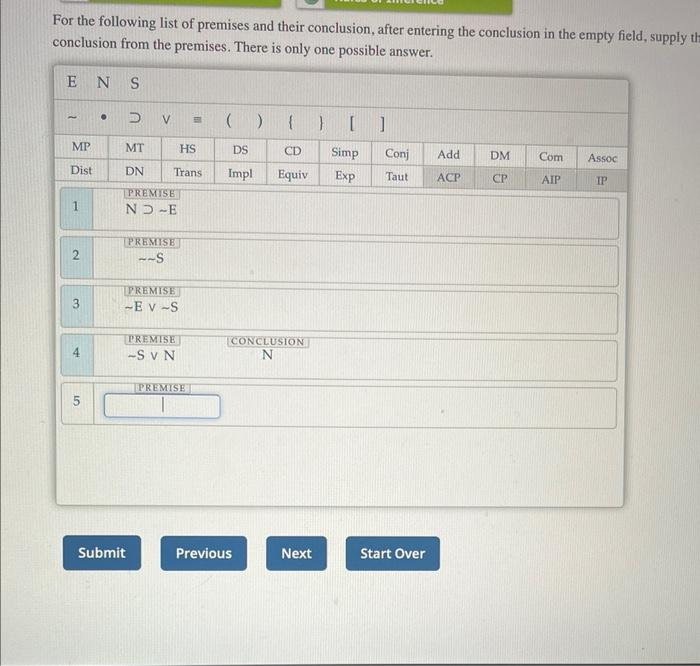 Solved Rules of Inference For the following list of premises | Chegg.com