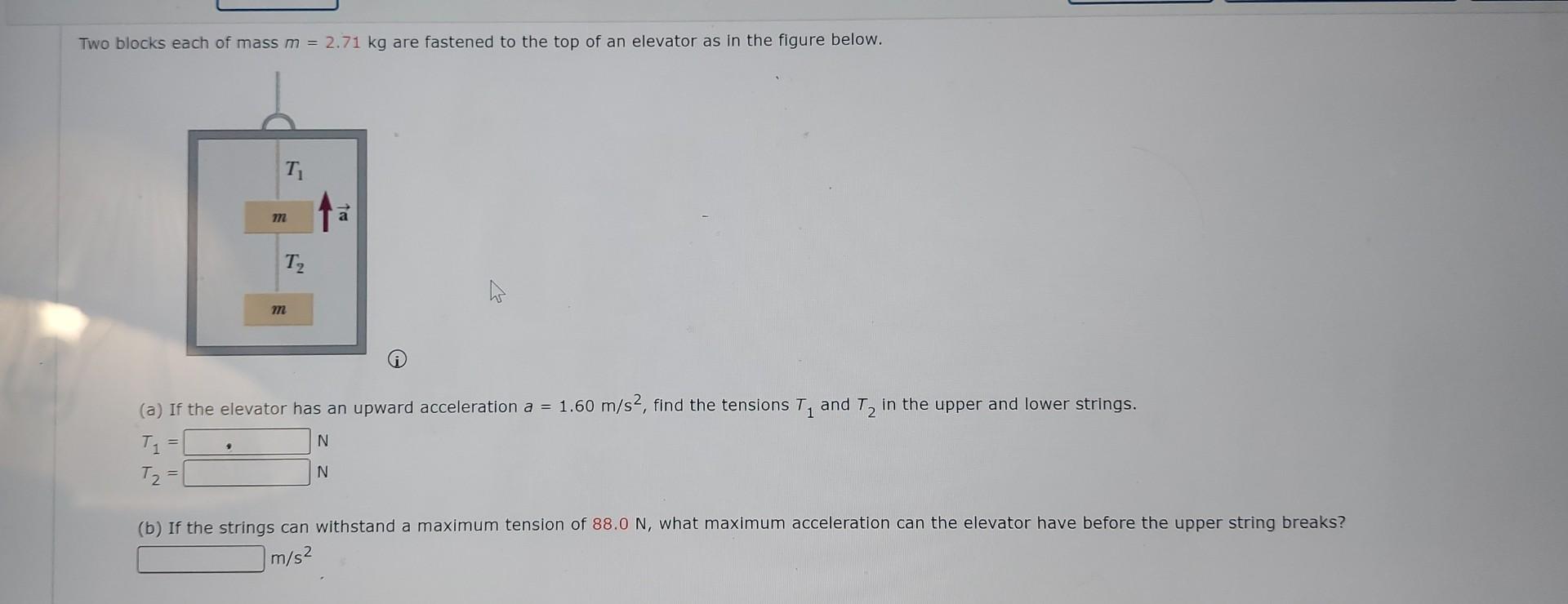 Solved Two blocks each of mass m=2.71 kg are fastened to the | Chegg.com