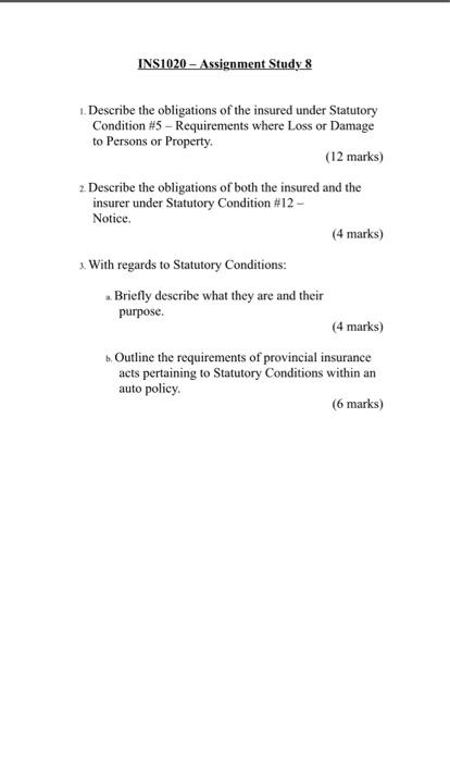 Solved 1. Describe the obligations of the insured under | Chegg.com