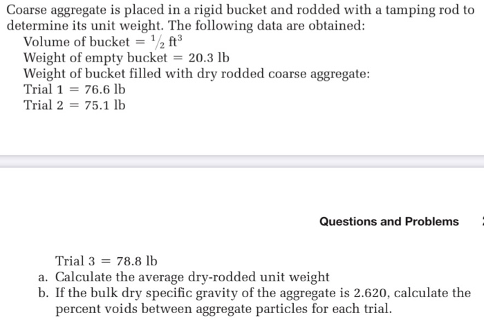 Solved Coarse aggregate is placed in a rigid bucket and | Chegg.com