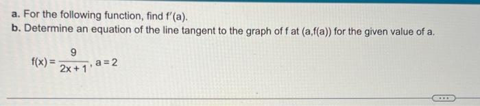 Solved a. For the following function, find f′(a). b. | Chegg.com