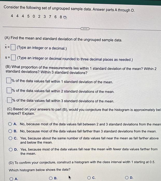 Solved Consider the following set of ungrouped sample data. | Chegg.com