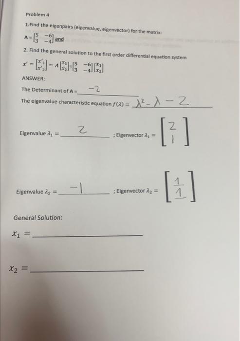 Solved Problem 4 1.Find the eigenpairs (eigenvalue, | Chegg.com