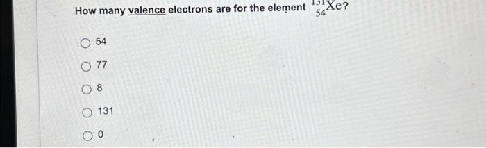 Solved How many valence electrons are for the element 54 77 | Chegg.com