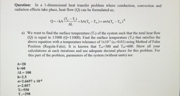Question: In a 1-dimensional heat transfer problem | Chegg.com