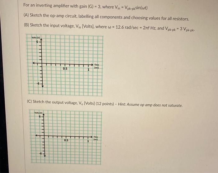 Solved For an inverting amplifier with gain (G)=3, where Vin | Chegg.com