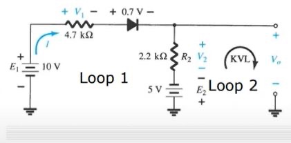 Solved + V - + 0.7 V - 4.7 ΚΩ 2.2 k.2 R2 V2 KVL E 10 V Loop | Chegg.com