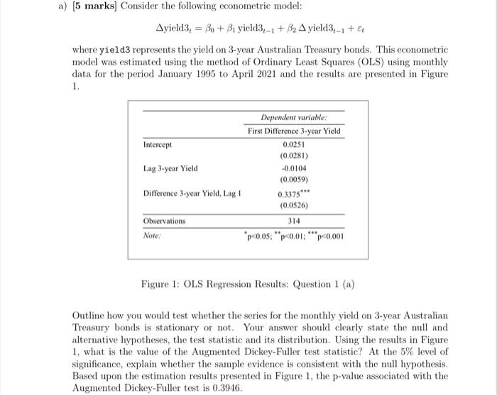 Solved a) (5 marks] Consider the following econometric | Chegg.com
