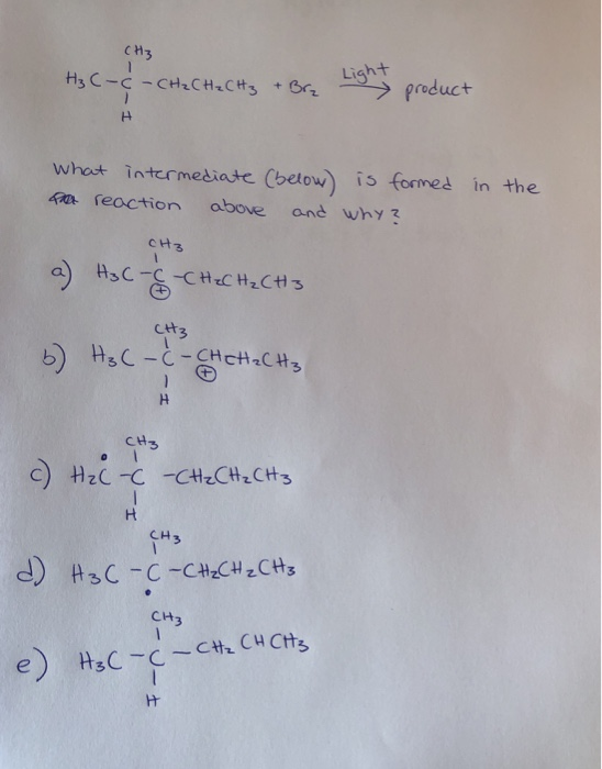 Solved CH3 H₃ C-Ć - CH₂ CH₂ CH3 + + Brz Light product Н What | Chegg.com