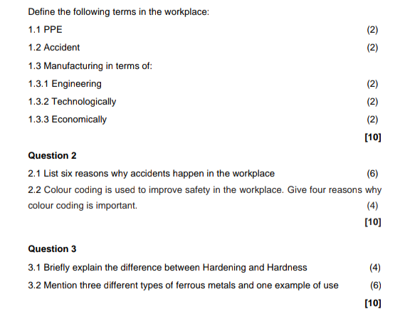 Solved Define the following terms in the workplace: 1.1 PPE | Chegg.com