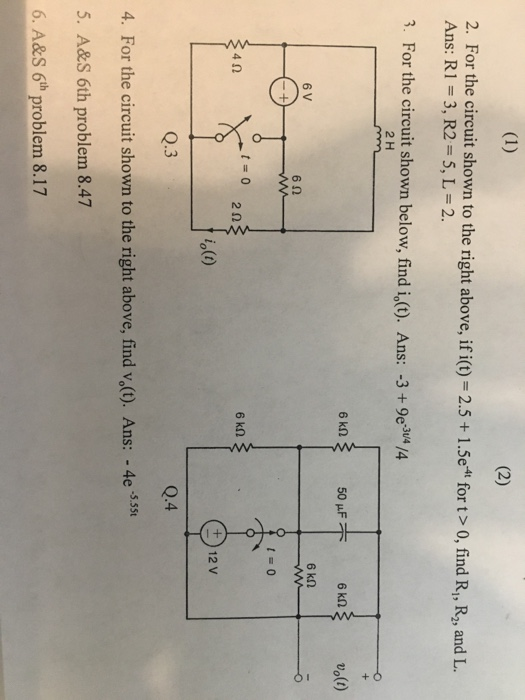 Solved (1) (2) 2. For the circuit shown to the right above, | Chegg.com