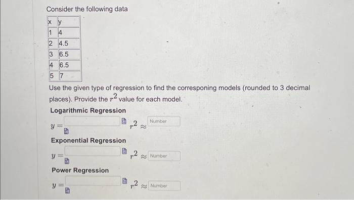 Solved Consider the following data Use the given type of | Chegg.com