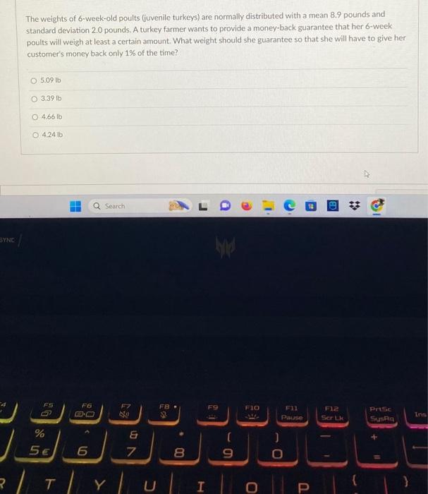 Solved SYNC The weights of 6-week-old poults (juvenile | Chegg.com