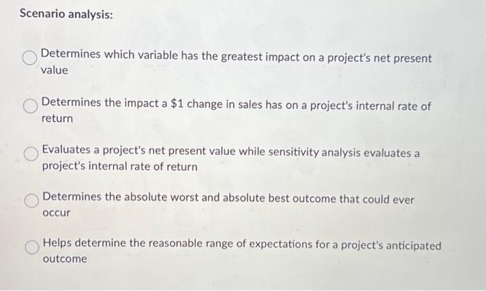 Solved Scenario analysis: Determines which variable has the | Chegg.com