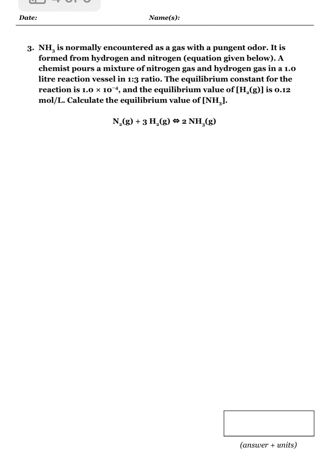 Solved Date:Name(s):3. NH3 ﻿is normally encountered as a gas | Chegg.com