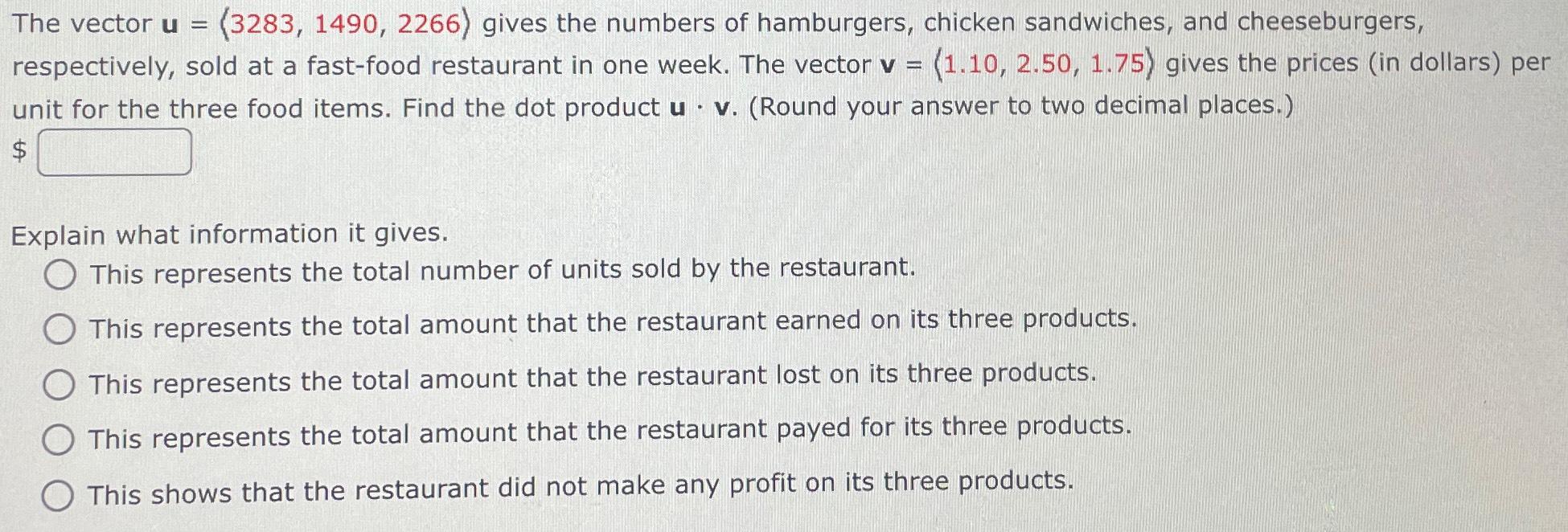 Solved The vector u=(:3283,1490,2266:) ﻿gives the numbers of | Chegg.com