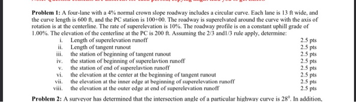 Solved Problem 1: A four-lane with a 4% normal crown slope | Chegg.com